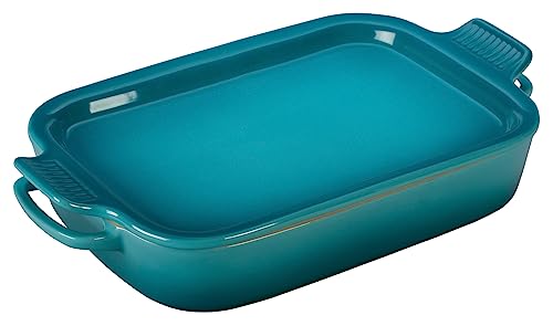 Le Creuset Stoneware Rectangular Dish with Platter Lid, 14 3/4" X 9", Caribbean