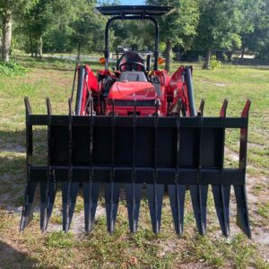 titan attachments skid steer root rake attachment 66in wide, universal quick tach hookup, root clearing brush rake, land clearing site prep implement, roll debris, silage, brush to burn pile