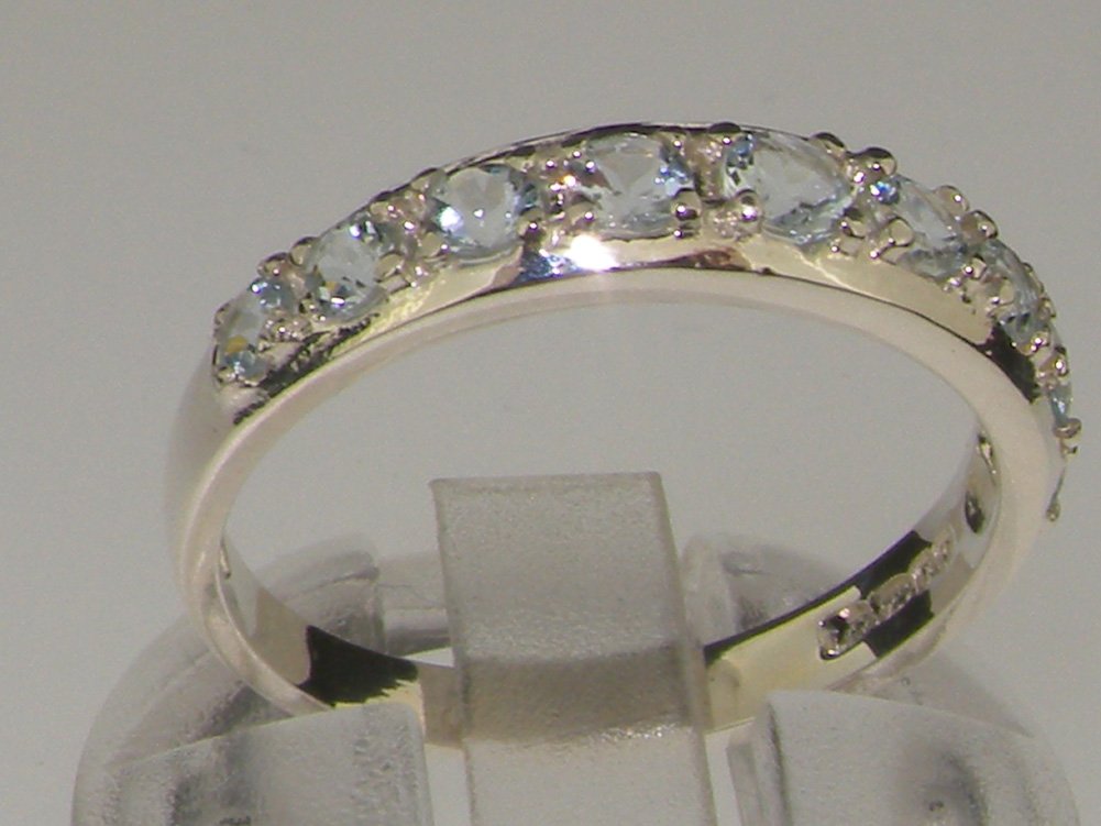 LetsBuyGold 925 Sterling Silver Real Genuine Aquamarine Womens Eternity Band Ring - Size 10