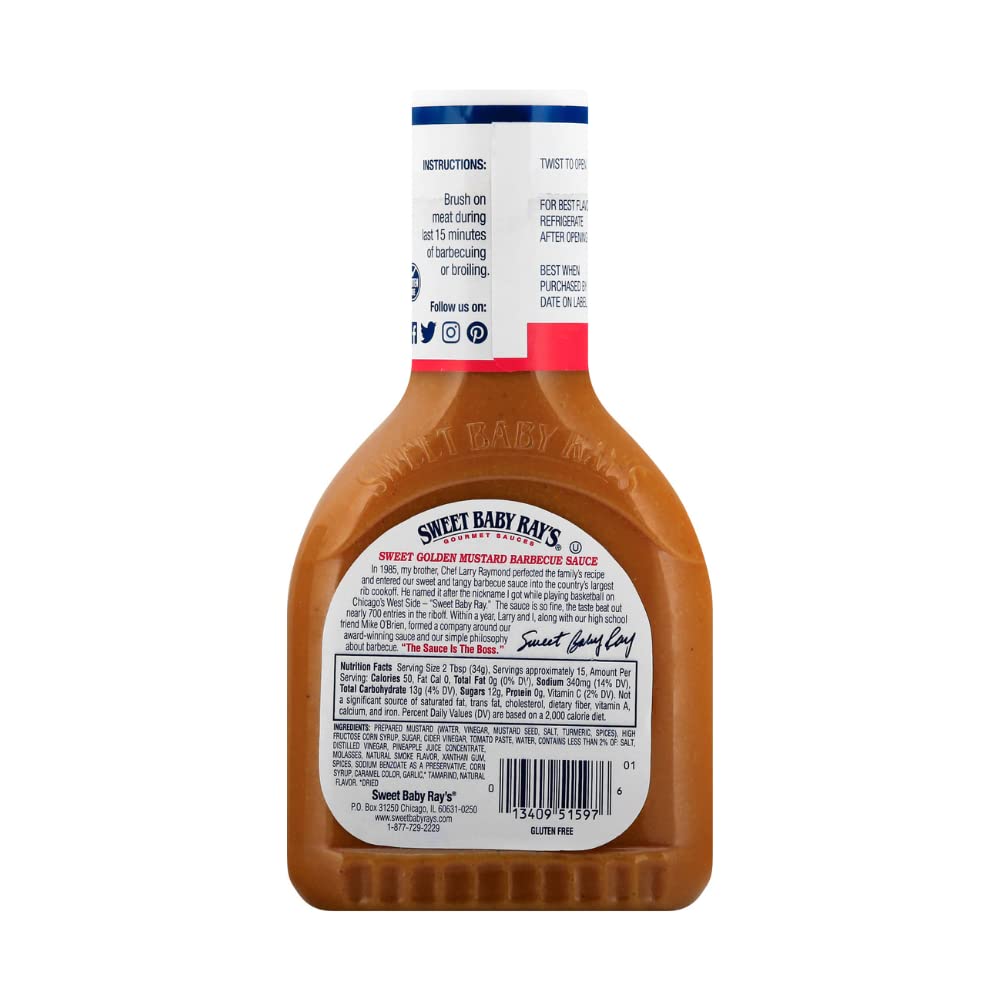 Sweet Baby Ray's Sweet Golden Mustard Barbecue Sauce 18 Ounce (Pack of 2)