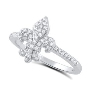 silvercloseout rhodium plated sterling silver womens cz cubic zirconia fleur de lis loyalty ring - size 6