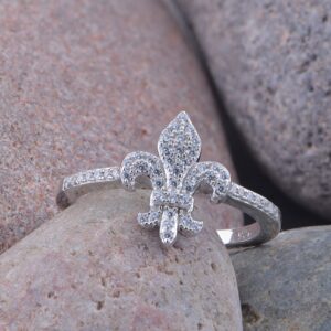 SILVERCLOSEOUT Rhodium Plated Sterling Silver Womens Cz Cubic Zirconia Fleur De Lis Loyalty Ring - Size 6