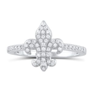 SILVERCLOSEOUT Rhodium Plated Sterling Silver Womens Cz Cubic Zirconia Fleur De Lis Loyalty Ring - Size 6