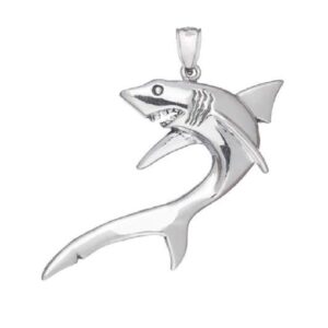 surano design jewelry sterling silver shark pendant, made in usa, 18" italian box chain (only pendant)