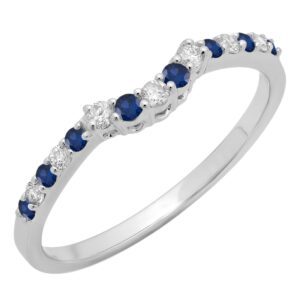 dazzlingrock collection alternating round blue sapphire & white diamond contour wedding stackable ring for her in 14k white gold size 5.5