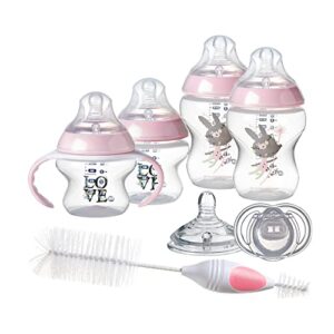 tommee tippee closer to nature, newborn baby bottle starter set – pink, girl