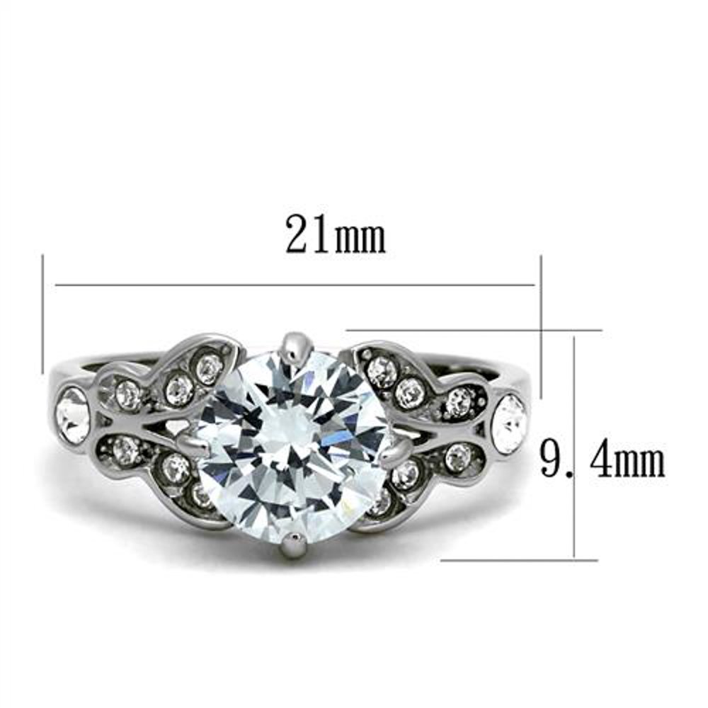 Marimor Jewelry Stainless Steel 2.25 Carat Round Cut Zirconia Engagement Ring Women's Size 10