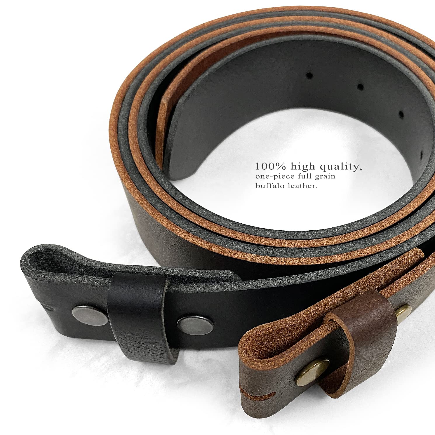 One Piece Full Grain Buffalo Leather Replacement Belt Strap 1-1/2" wide (Black, 52)