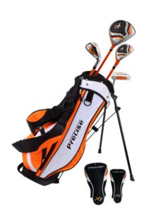 precise distinctive left handed junior golf club set for age 3 to 5 (height 3' to 3'8""), set includes: driver (15""), hybrid wood (22, 7 iron, putter, bonus stand bag & 2 headcovers