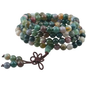 SUNYIK Indian Agate 108 Tibetan Buddhist Mala Bracelet Stone Beaded Prayer Bead