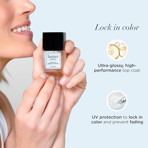 butter LONDON Shine UV Top Coat Nail Polish, Hardwear - Sheer Coverage with Glossy Finish - Quick-Drying Topcoat is Helps Prevent Chipping & Smudging - UV Protection for Long Lasting Radiant Color