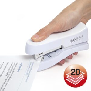 Rapesco 1319 Stand Up/Space-Saving Stapler, 20 Sheet Capacity, White