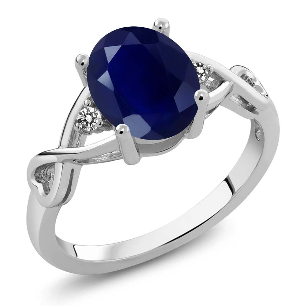 Gem Stone King 925 Sterling Silver Blue Sapphire and White Diamond Engagement Ring For Women (2.56 Cttw, Gemstone Birthstone, Available In Size 5, 6, 7, 8, 9)