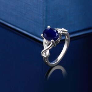 Gem Stone King 925 Sterling Silver Blue Sapphire and White Diamond Engagement Ring For Women (2.56 Cttw, Gemstone Birthstone, Available In Size 5, 6, 7, 8, 9)