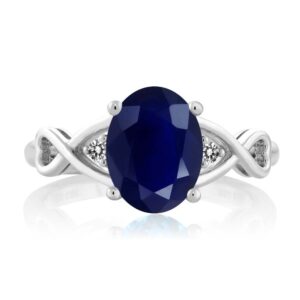 Gem Stone King 925 Sterling Silver Blue Sapphire and White Diamond Engagement Ring For Women (2.56 Cttw, Gemstone Birthstone, Available In Size 5, 6, 7, 8, 9)