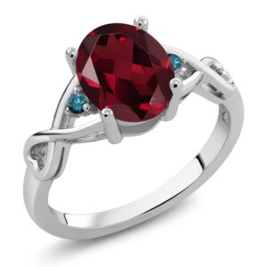 gem stone king 2.06 ct oval red rhodolite garnet blue diamond 925 sterling silver ring (size 8)