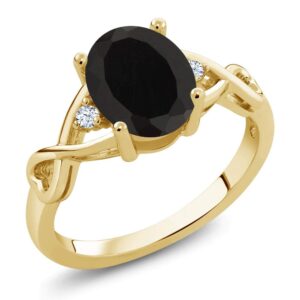 gem stone king 18k yellow gold plated silver black onyx ring for women (2.09 cttw, oval 9x7mm, gemstone birthstone, available in size 5, 6, 7, 8, 9)