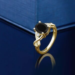 Gem Stone King 18K Yellow Gold Plated Silver Black Onyx Ring For Women (2.09 Cttw, Oval 9X7MM, Gemstone Birthstone, Available in size 5, 6, 7, 8, 9)