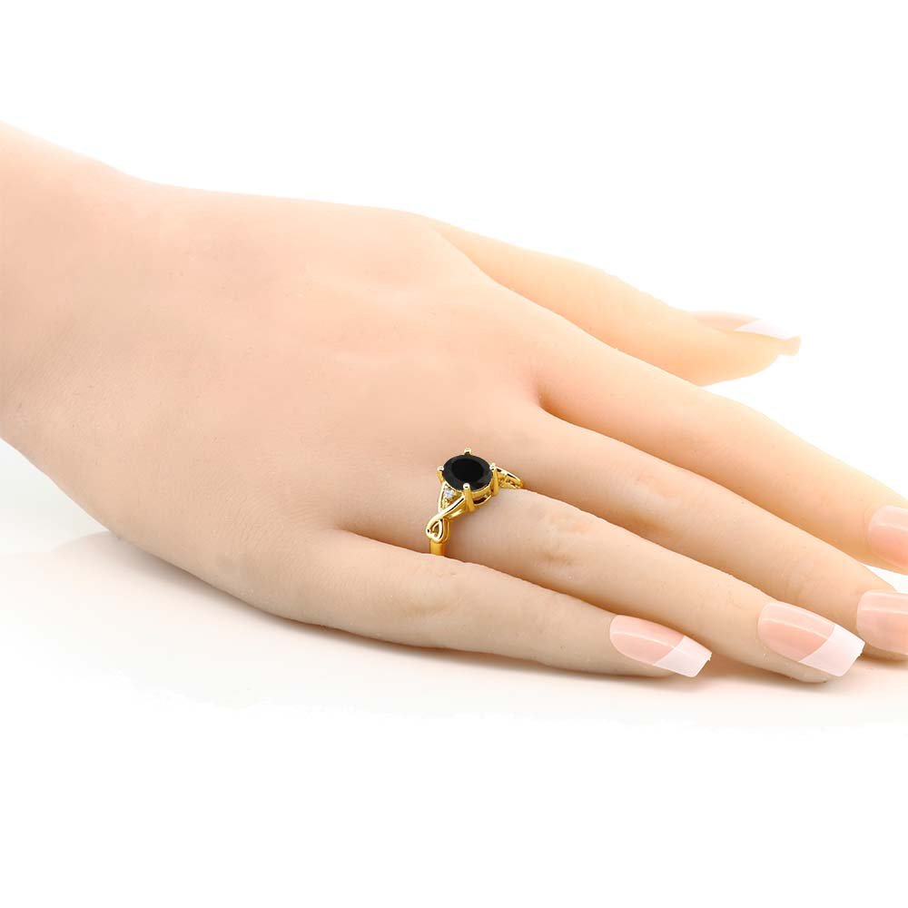 Gem Stone King 18K Yellow Gold Plated Silver Black Onyx Ring For Women (2.09 Cttw, Oval 9X7MM, Gemstone Birthstone, Available in size 5, 6, 7, 8, 9)