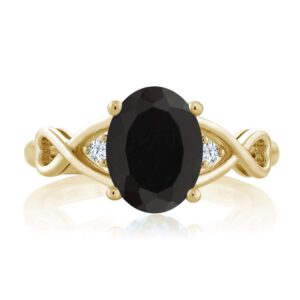 Gem Stone King 18K Yellow Gold Plated Silver Black Onyx Ring For Women (2.09 Cttw, Oval 9X7MM, Gemstone Birthstone, Available in size 5, 6, 7, 8, 9)