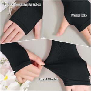 Bellady Women Stretchy Long Arm Sleeves Fingerless Gloves Arm Cover, Black, One Size