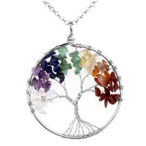 jovivi crystal quartz life tree crystal necklace 7 chakras healing gemstone pendant necklace