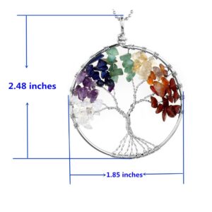 Jovivi Crystal Quartz Life Tree Crystal Necklace 7 Chakras Healing Gemstone Pendant Necklace