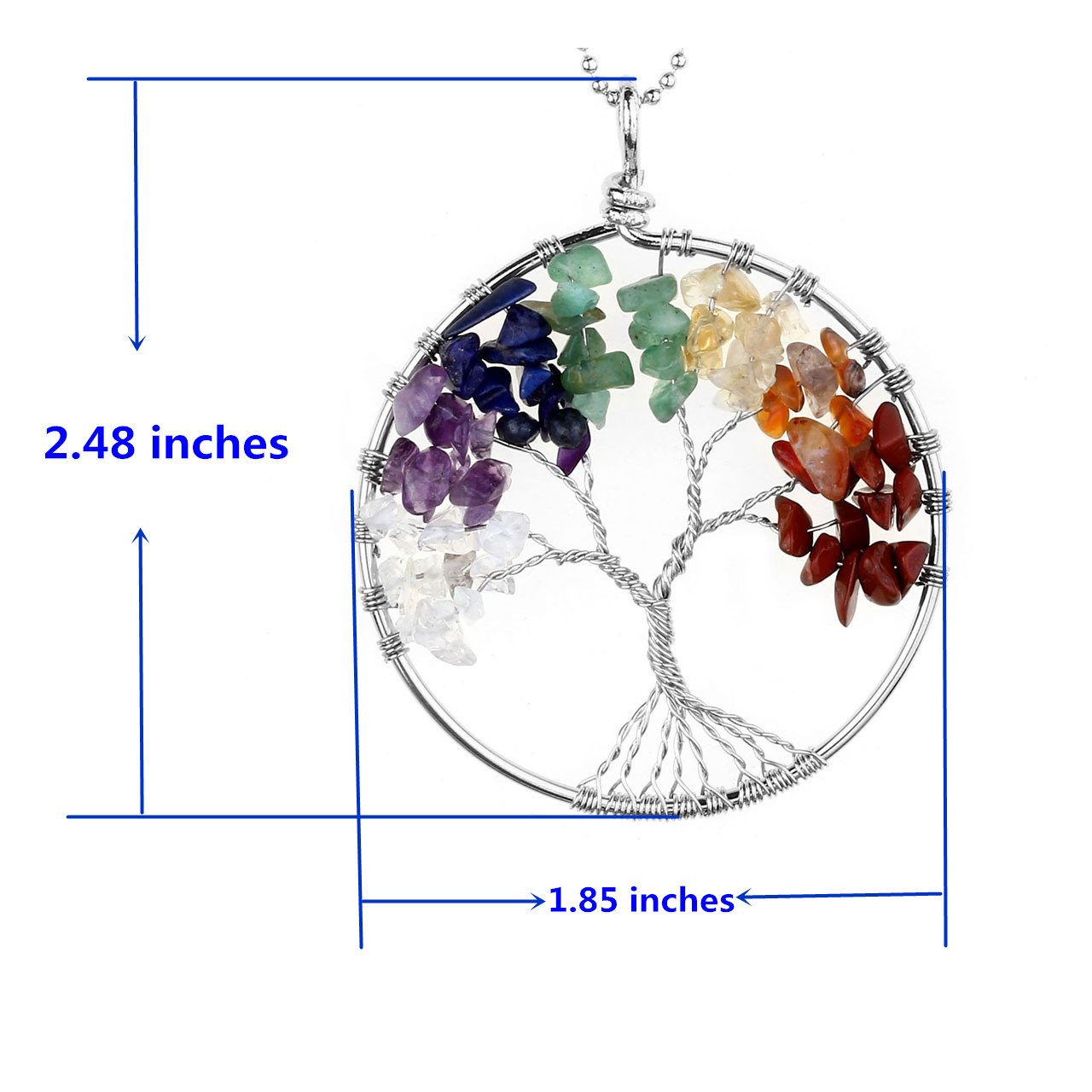 Jovivi Crystal Quartz Life Tree Crystal Necklace 7 Chakras Healing Gemstone Pendant Necklace