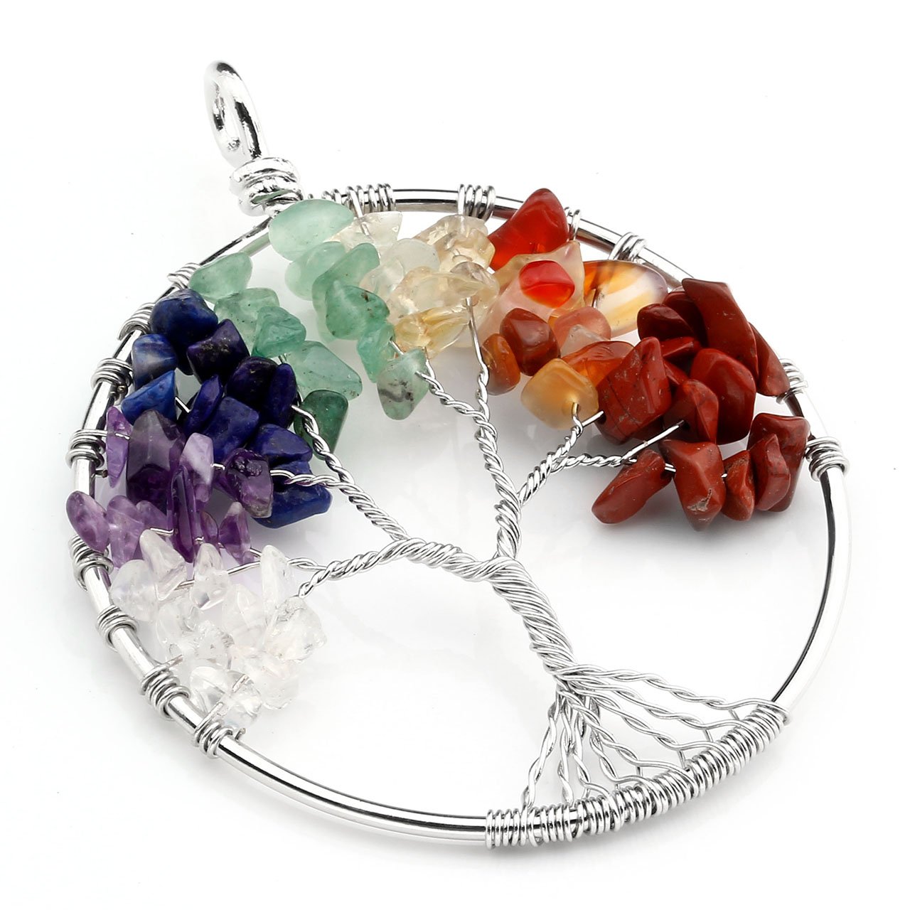 Jovivi Crystal Quartz Life Tree Crystal Necklace 7 Chakras Healing Gemstone Pendant Necklace