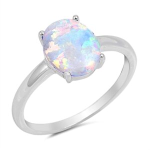 oxford diamond co solid oval lab created white opal .925 sterling silver ring size 7