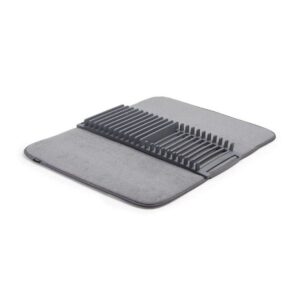 umbra udry dish rack and microfiber drying mat – space-saving design folds up for easy storage, basic rack, gray