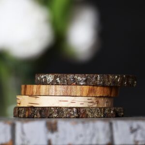 Variety Pack Natural Tree Wood Coasters with Bark (4-Pack) | Coasters For Drinks, Bars, Mancaves, Coffee Tables | Rustic Home Decor