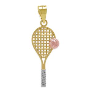 gold tennis racquet charm - 10 karat gold - tennis pendant - sport jewelry (style 1)