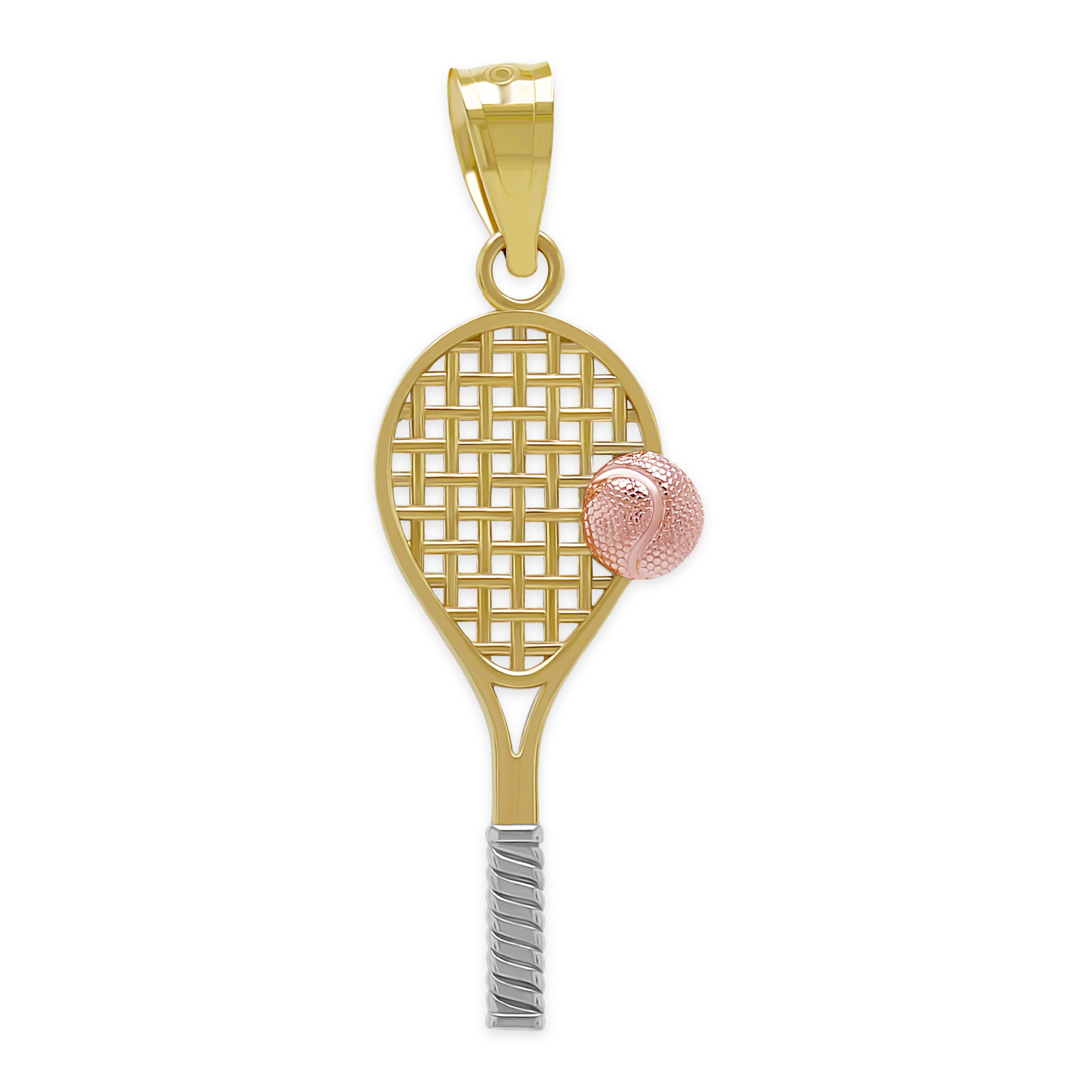 Gold Tennis Racquet Charm - 10 Karat Gold - Tennis Pendant - Sport Jewelry (Style 1)