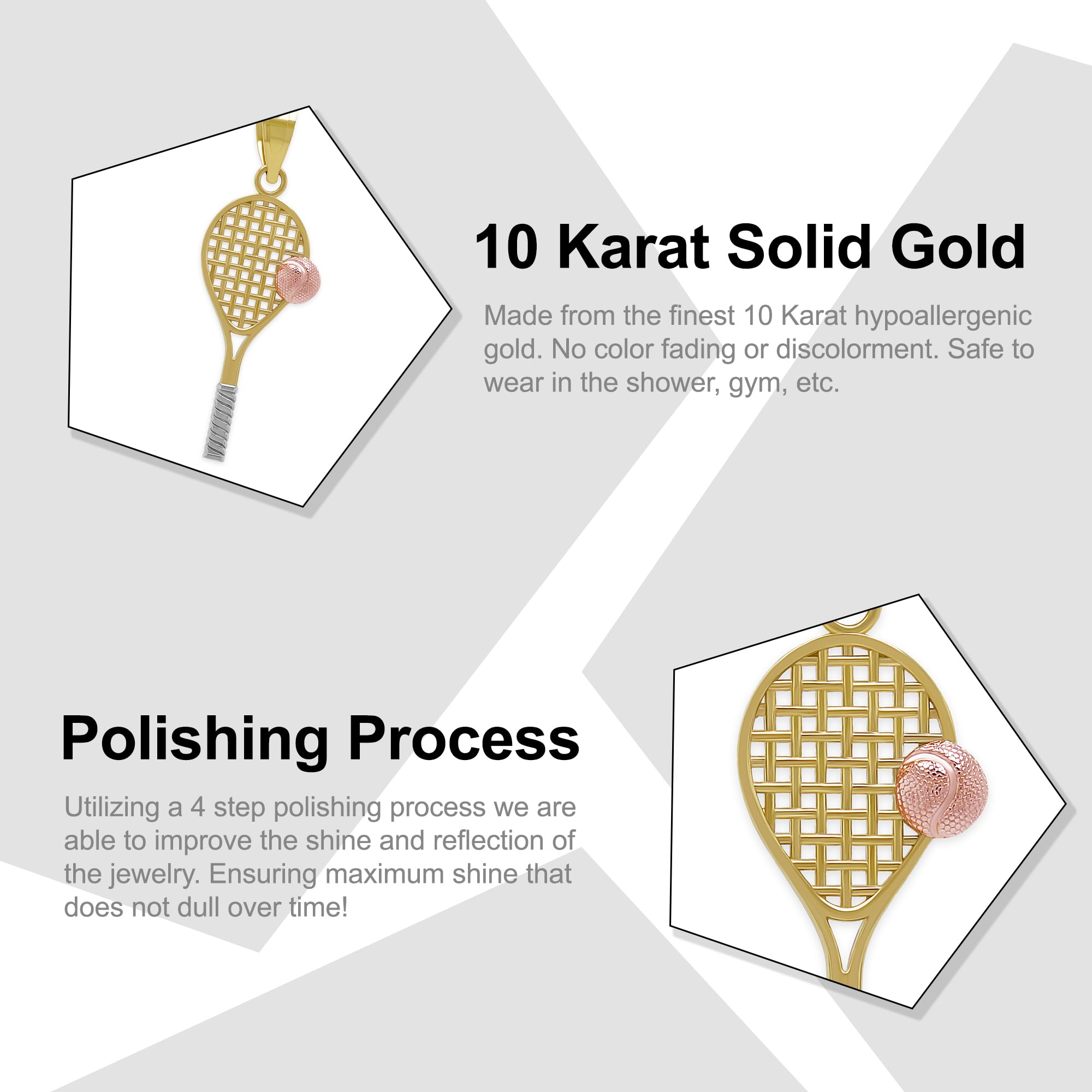 Gold Tennis Racquet Charm - 10 Karat Gold - Tennis Pendant - Sport Jewelry (Style 1)