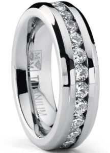 metal masters ladies eternity titanium ring 2.4 carat cubic zirconia wedding band with cz 6mm size 8.5