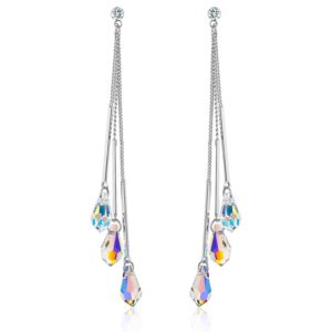 sbling platinum-plated color change multi-teardrop earrings made with aurora borealis austrian crystals (5.3 cttw)