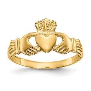 14k yellow gold polished ladie's claddagh ring ~ size 7