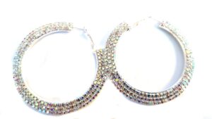 large crystal iridescent rhinestone hoop earrings 2.5 inch abs rhodium crystal hoop earrings