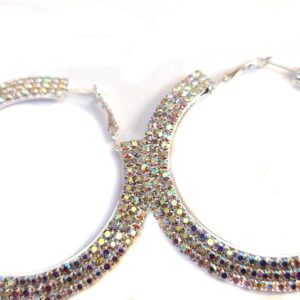 Large Crystal Iridescent Rhinestone Hoop Earrings 2.5 Inch ABS Rhodium Crystal Hoop Earrings