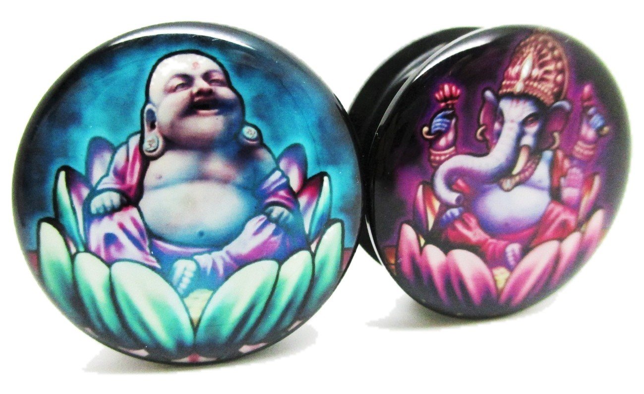 Pierced Republic Ganesh & Buddha Ear Plugs - Acrylic - Screw on - NEW *Pair* - 10 Sizes (1" (25mm))