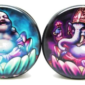 Pierced Republic Ganesh & Buddha Ear Plugs - Acrylic - Screw on - NEW *Pair* - 10 Sizes (1" (25mm))