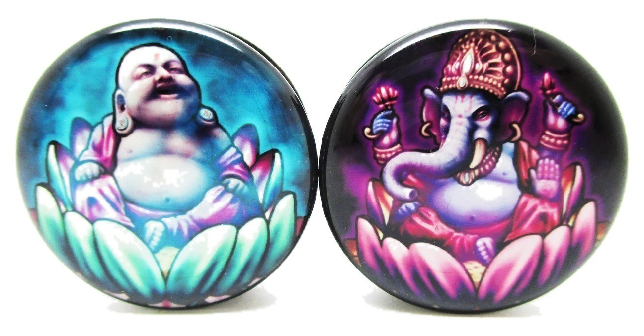 Pierced Republic Ganesh & Buddha Ear Plugs - Acrylic - Screw on - NEW *Pair* - 10 Sizes (1" (25mm))