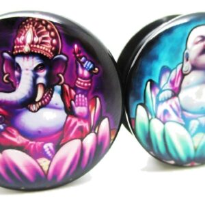 Pierced Republic Ganesh & Buddha Ear Plugs - Acrylic - Screw on - NEW *Pair* - 10 Sizes (1" (25mm))