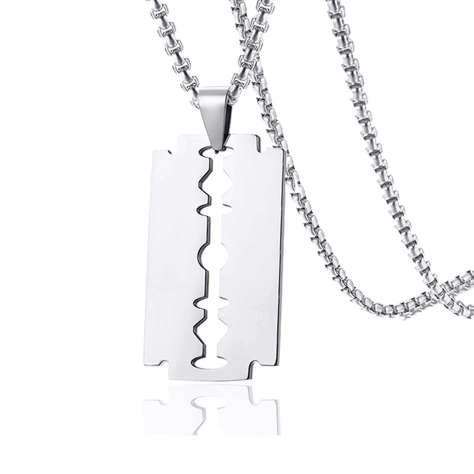 Xusamss Hip Hop Titanium Steel Blade Model Dog Tag Pendant Razor Necklace,24" Chain