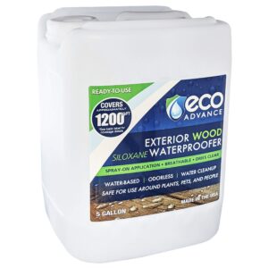 eco advance exterior wood siloxane odorless spray-on application waterproofer water repellent, safe for use around plants, pets, and people, 5 gallon