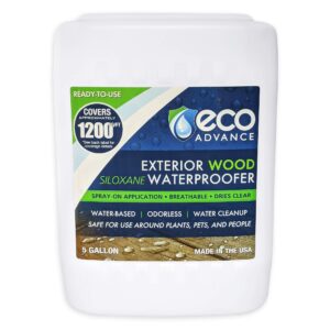 Eco Advance Exterior Wood Siloxane Odorless Spray-On Application Waterproofer Water Repellent, Safe for Use Around Plants, Pets, and People, 5 Gallon