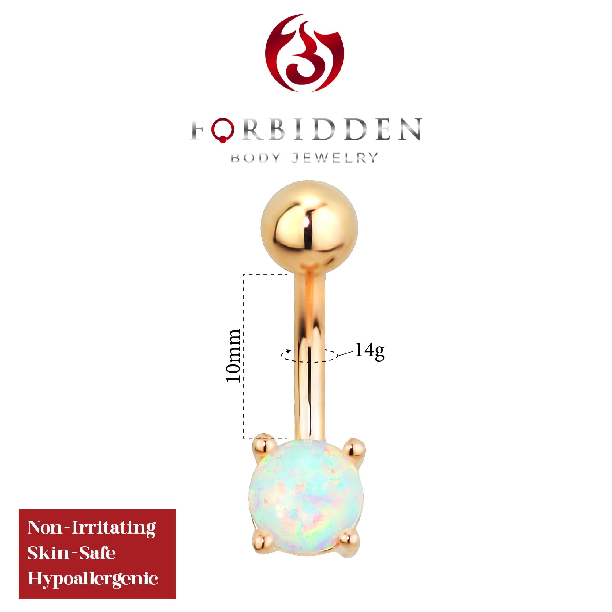 Forbidden Body Jewelry Surgical Steel Rose Gold Plated Simulated White Opal Gemstone Belly Button Ring