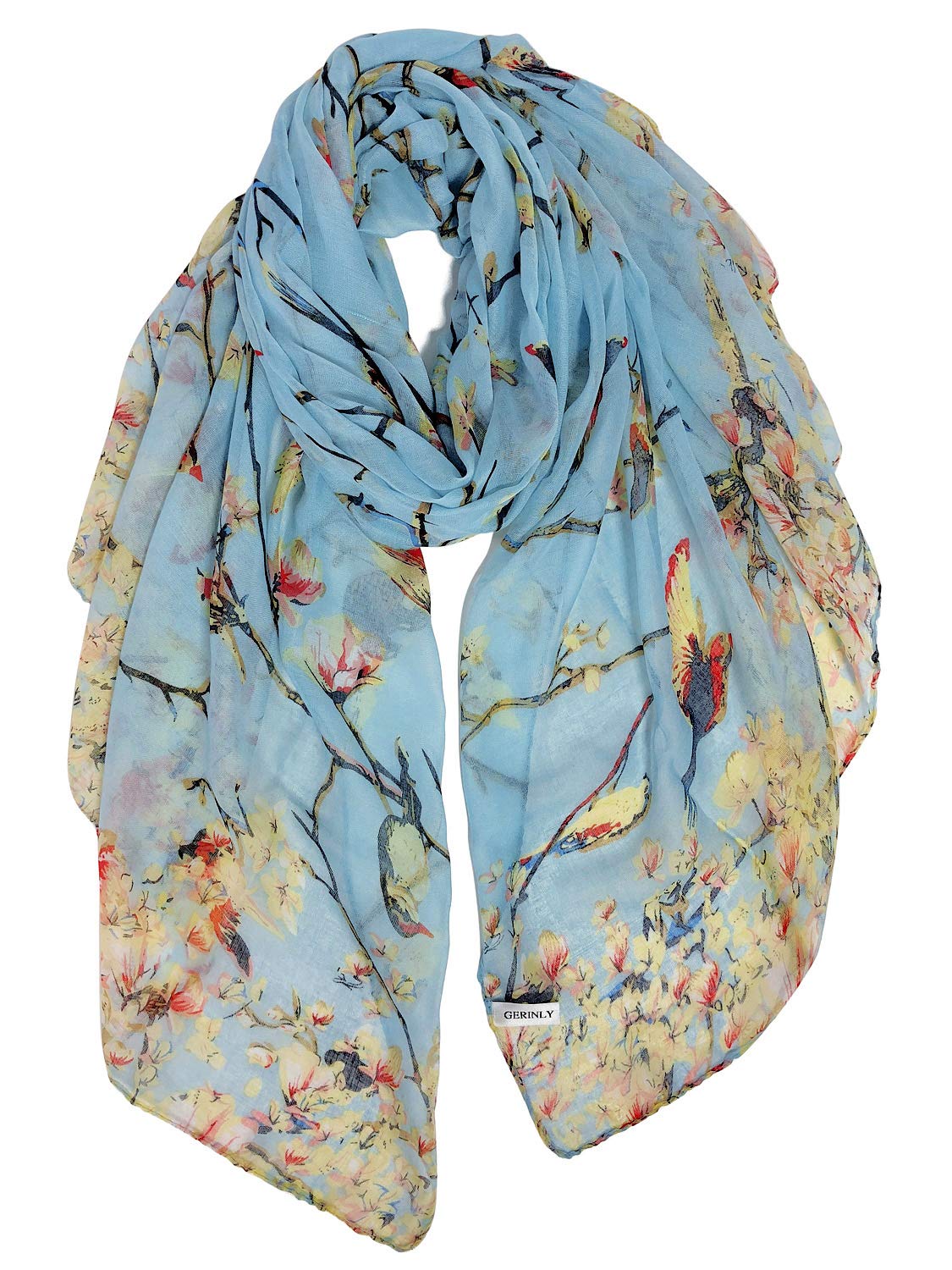 GERINLY Scarfs for Women Lightweight Birds Florals Scarves for Summer Outfits Accessories Head Wear Shawl