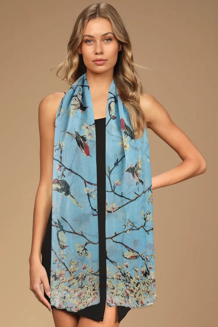 GERINLY Scarfs for Women Lightweight Birds Florals Scarves for Summer Outfits Accessories Head Wear Shawl